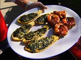 Smoked Squash Rockefeller and Grilled Shrimp-Video